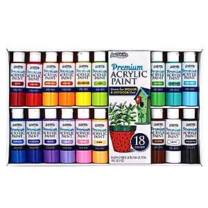 ArtSkills Acrylic Paint Set for Adults & Kids, Craft Paints for Artists & Beginners, Painting Supplies Kit for Canvas, Glass, Clay, Wood Arts, 18-ct