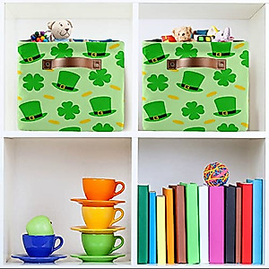 Foldable Storage Basket, Cube Organizer Bins St Patricks Day Leaf Hat Cube Bag Dual Handles for Closet Shelf