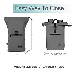 ROTOT Roll Top Travel Backpack, 22L High Volume Laptop Bag Carry on Accessories Essentials (Gray)