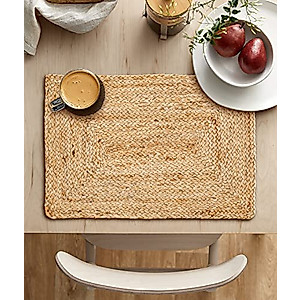 Ramanta Home Jute Braided Placemats 13x19 Inches - Natural Reversible Mats for Dining Table (Set of 4)