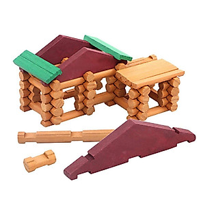Joqutoys 90 Pcs Wood Building Blocks Toy for Toddlers, Classic Wooden Cabin Log Set Preschool Education Toy, Creative Construction Engineering Educational Toys for 3 4 5 6 Years Boys