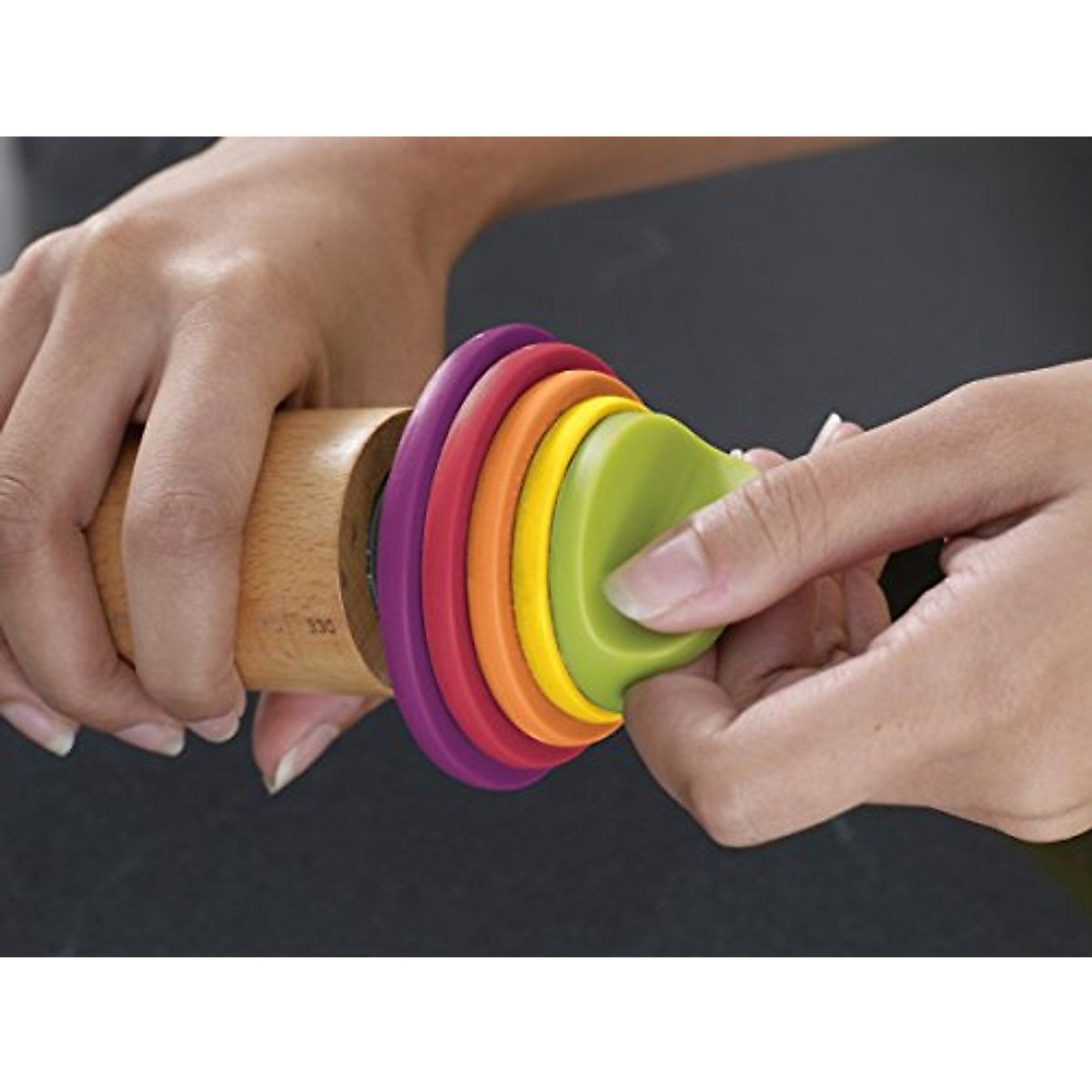 Joseph Joseph Adjustable Rolling Pin with Removable Rings, 13.6", Multi-Color