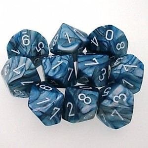 Chessex Dice Sets: Lustrous Slate with White - Ten Sided Die d10 Set (10)