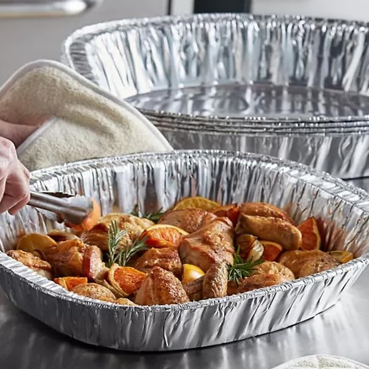 Nicole Fantini Disposable & Durable Extra Large Oval Turkey Roaster Aluminum Pans For Thanksgiving - 100% Recyclable : Perfect for Brisket, Baking and Roasting : 10 Pans