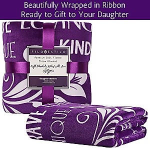 FILO ESTILO Daughter Birthday Gift from Mom, Dad or Both Parents, Daughter Blanket Filled with Words of Encouragement, Daughter Gifts from Mother or Father, Throw 60x50 Inches (Purple)