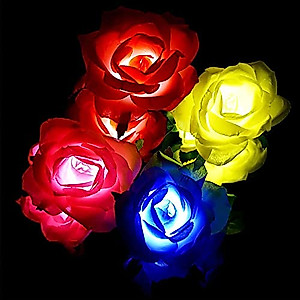 Outdoor Realistic Solar Powered Rose Flower Lights Stake,2 Pack 10 Rose Solar Garden Decorative Waterproof Lights for Backyard Patio Pathway Xmas Decoration-Blue