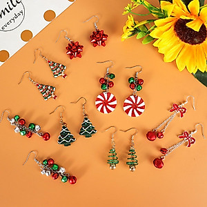 YANCHUN Christmas Dangle Earrings Holiday Earrings for Women Teen Christmas Gifts Snowflake Tree Jing Bells Snowman Earring (C: Bling Set)