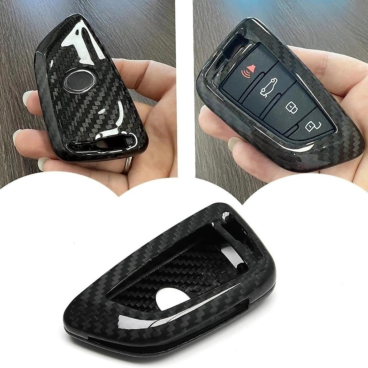G Brand For Toyota GR Supra A90 TRD MK5 2019 2020 2021, Car Genuine Carbon Fiber Remote Smart Key Case Key Fob Case Holder Cover (Red, Black) (Black) 4.5*1.2*1.2