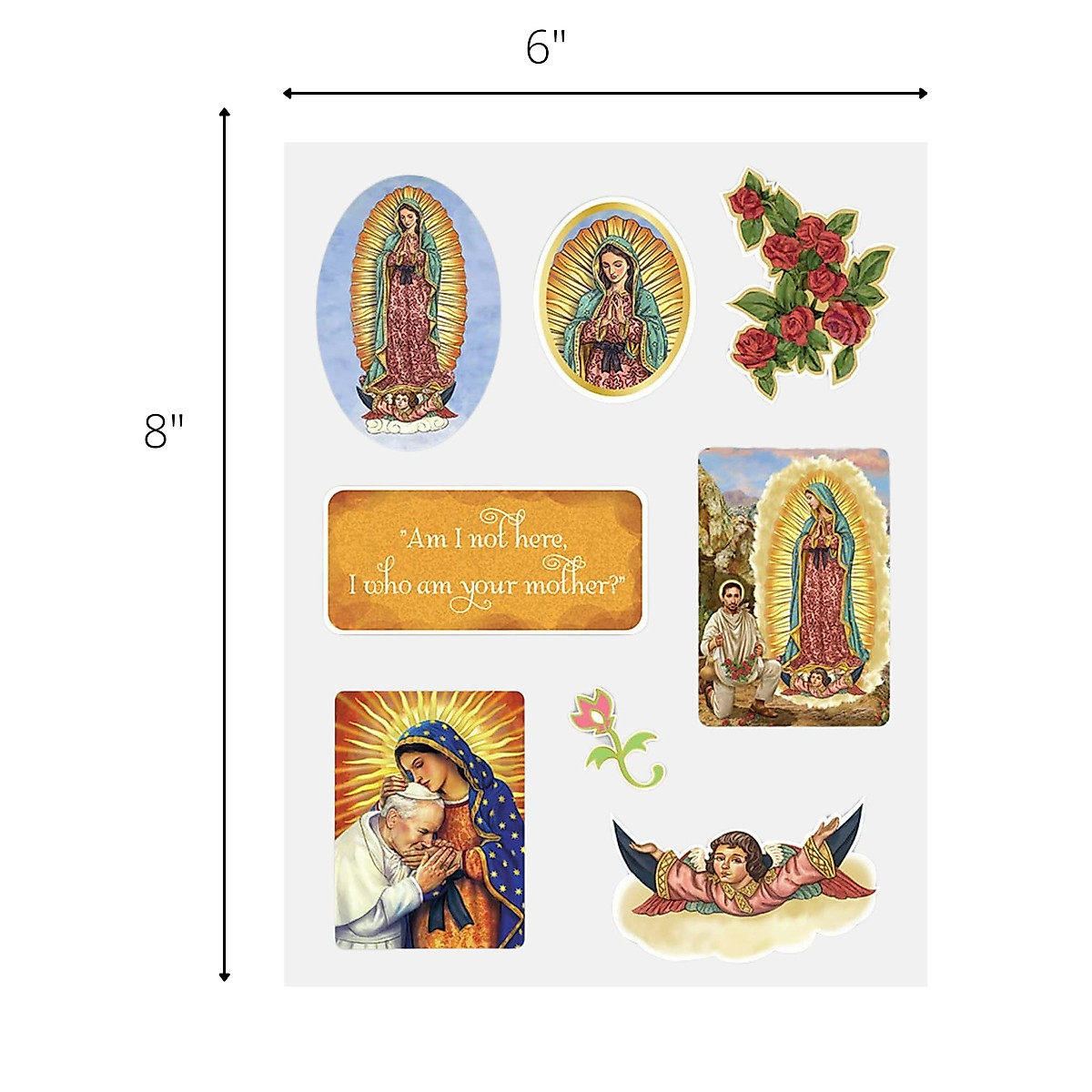 Assorted Catholic Decal Sticker Sheet Pack, Our Lady of Guadalupe, Novelty Religious Stickers Sunday Schools, Scrapbooking, Journaling, Church Giveaways, and More, 3 Sheets Included, Multi