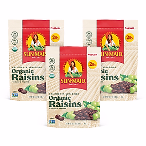 Sun-Maid Organic California Sun-Dried Raisins - 32 oz Resealable Bag - Organic Dried Fruit Snack for Lunches, Snacks, and Natural Sweeteners (Pack of 3)