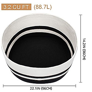 COSYLAND Extra Large Woven Storage Laundry Basket 22.1x22.1x14.2 inches Cotton Rope Organizer for Blanket Toys Towels Baby Nursery Hamper Bin with Handle