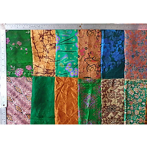 Vintage Sari Fabric 14 Pcs Brown & Green 12"*20" Silk Sari Scrap Remnants Lot for Journal Scrapbook Wrap Craft Project Jewelry Applique DIY Gift Wrap BRGR14