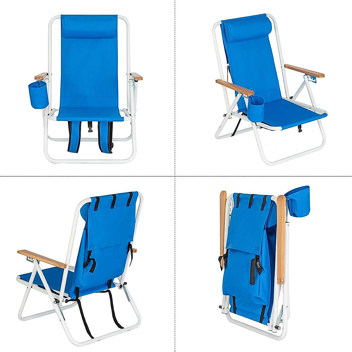 DUPOINT Portable Backpack Beach Chair Patio Folding Lightweight Camping Chairs Outdoor Garden Park Pool Side Lounge Chair with Cup Holder