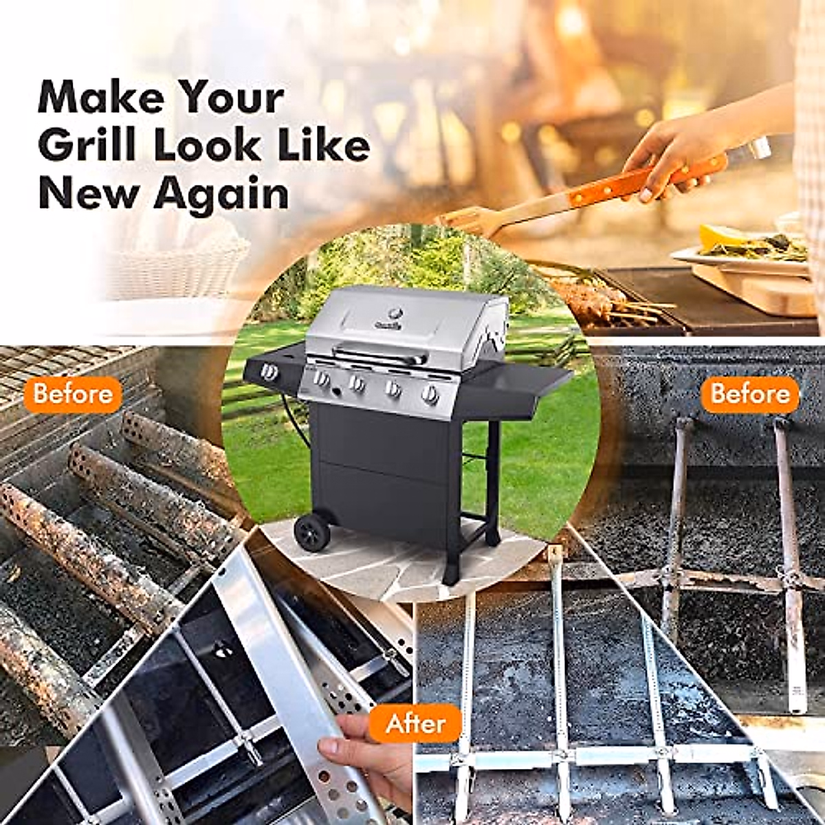 Yiming Grill Replacement Parts for Charbroil Advantage Series 3 Burner 463343015, 463642116, 463435115, 463436815, 463335115 Grill Models. Stainless Pipe Burner, Heat Plate, Carryover Tube Kit.