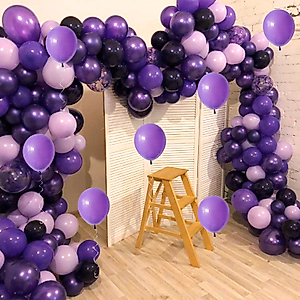 Purple and Black Balloons, 60 Packs 12 Inch Dark Purple Light Purple Black Balloons with Metallic Silver Confetti Latex Balloons for Halloween, Girls Women Birthday Wedding Party Decorations