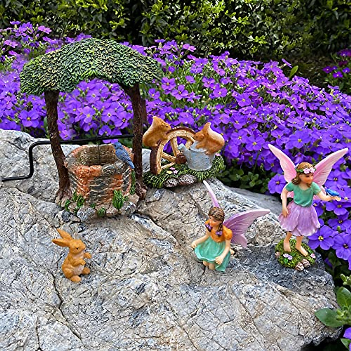 Mood Lab Fairy Garden - Miniature Figurines and Accessories Wishing Well Set of 5 pcs - Fairies Statue Kit