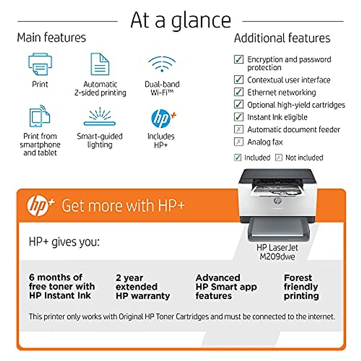 HP Laserjet M209dwe Wireless Black & White Printer - 6GW62E (Renewed)