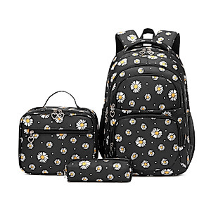 3Pcs Daisy Printed Kids Backpack Girls School Bookbag Set Elementary Students Daypack with Lunch Bag