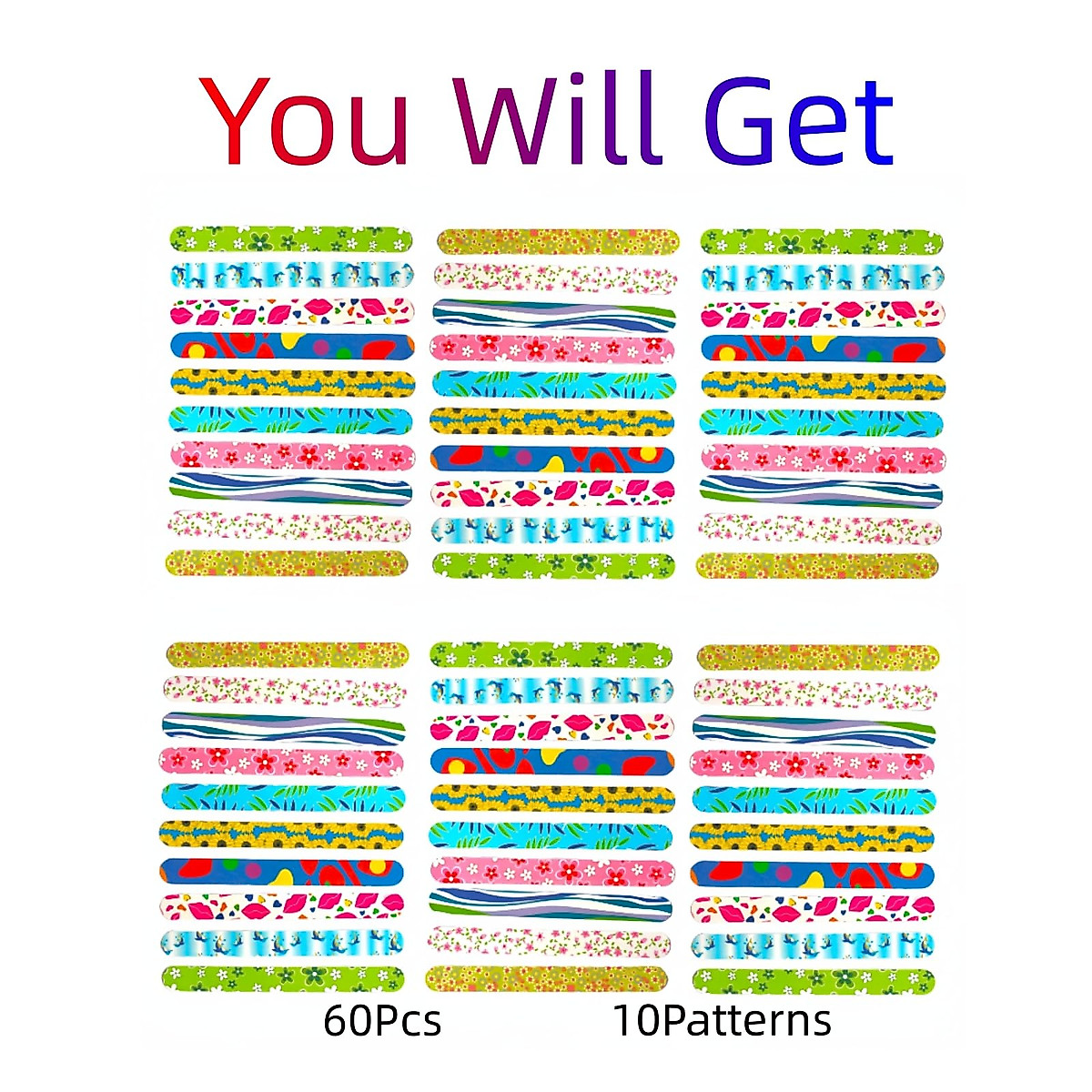 60 Pcs 7inch Double Sided Nail Files,Professional Emery Boards for Nails Emery Rainbow Colorful Floral Bulk Suitable for Women,Girls Home Salon Use(Colorful, 60)