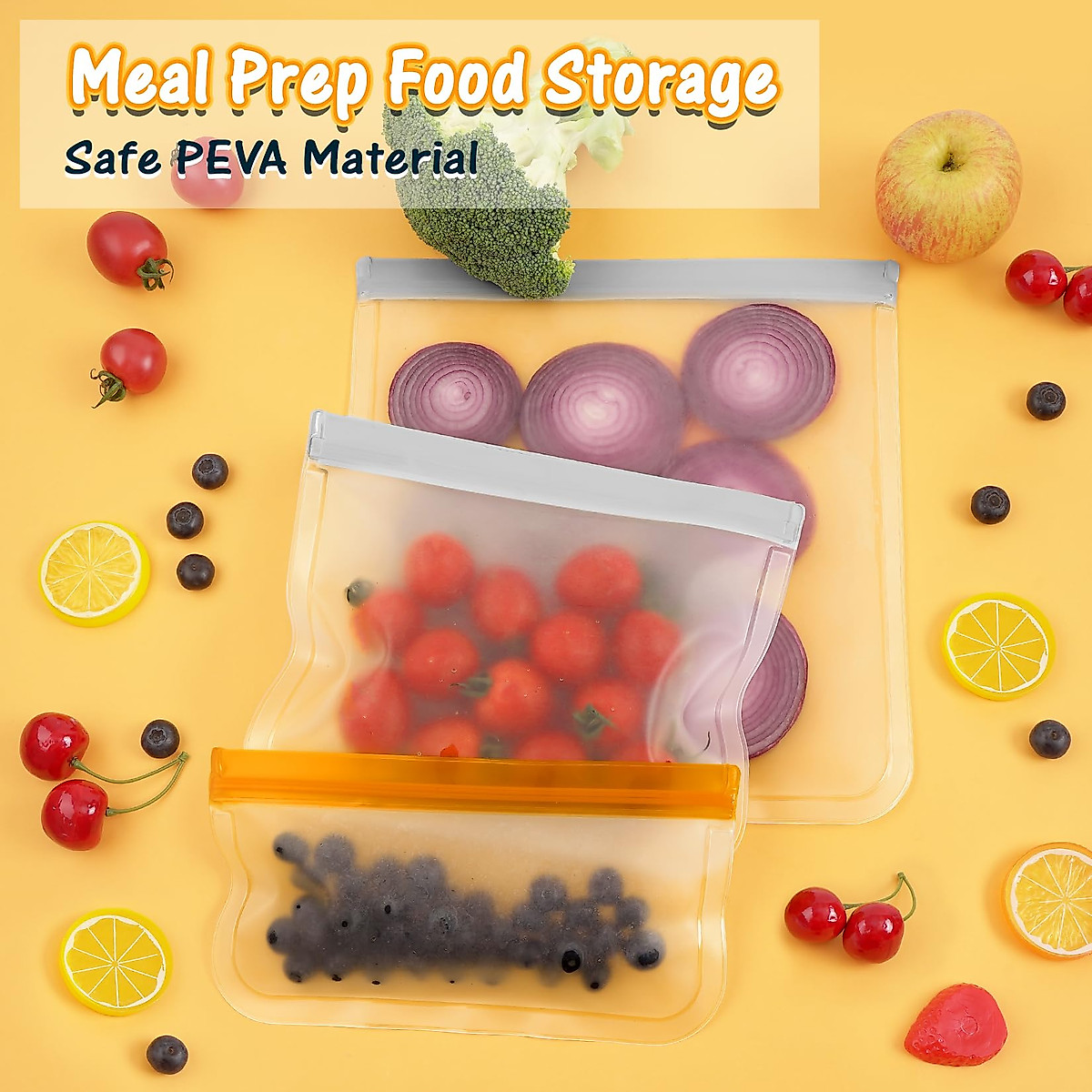 FUNFERY Reusable Sandwich Bags Silicone,9 Pack Quart Reusable Freezer Bags,BPA Free Reusable Zip Bag for Meat,Veggies Fruit,Leakproof Reusable Food Storage Bags for Lunch Food Travel Home Organization