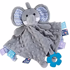 Soothe&Sense Baby Security Blanket with Teether, Rattle, Crinkle Fabrics & Taggies, Soft Sensory Lovey Newborn Essentials Snuggle Stuffed Animal (Grey Elephant)