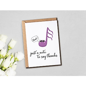 NDHGifts Just A Note To Say Thanks Card - Funny Punny Card - Thank You Card For Family - Card For Friend - Blank Card - Music Card - Gift For Teacher