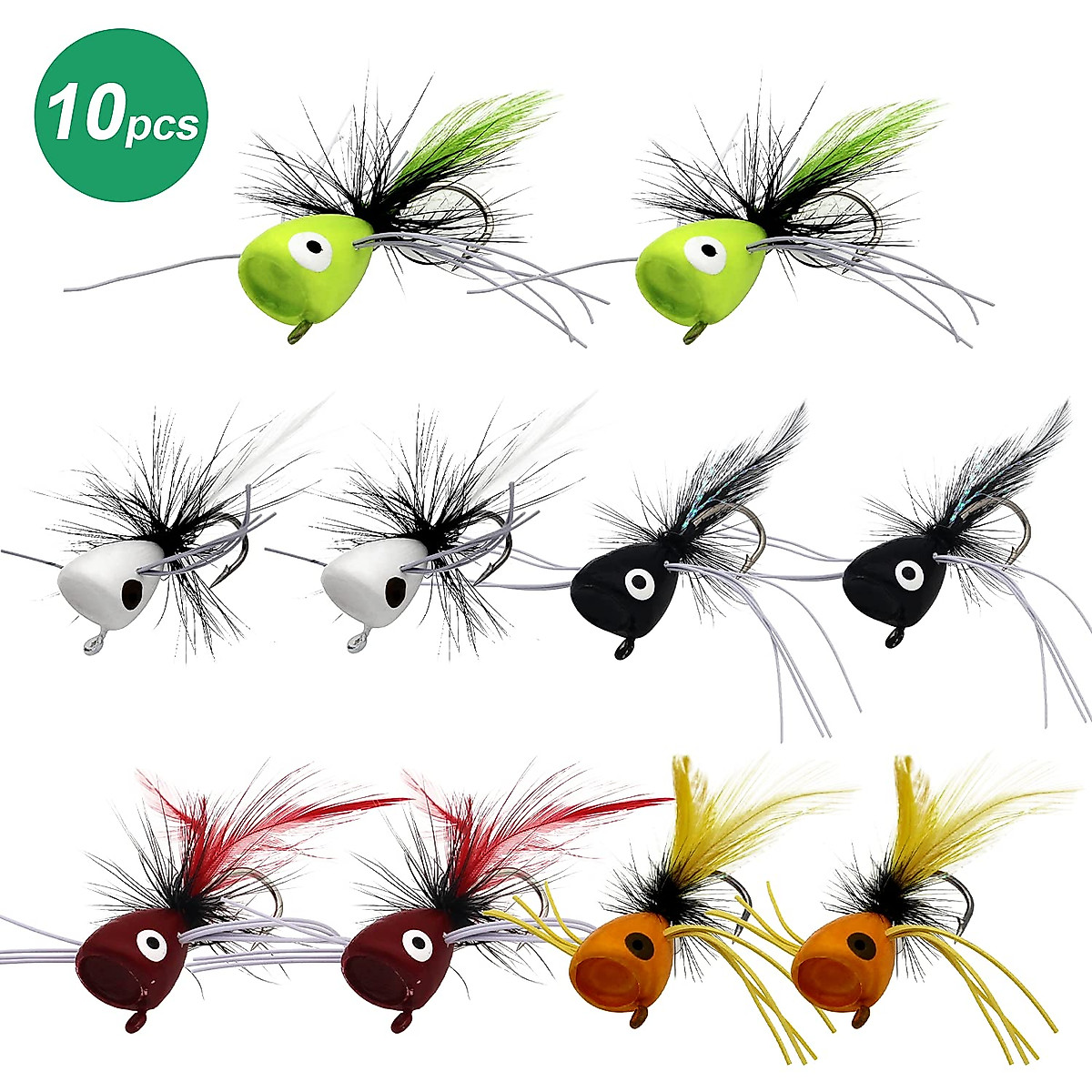 Fly Fishing Poppers, Topwater Fishing Lures Bass Crappie Bluegill Sunfish Panfish Trout Salmon Perch Steelhead Flies for Fly Fishing Bass Panfish Bluegill Trout Salmon