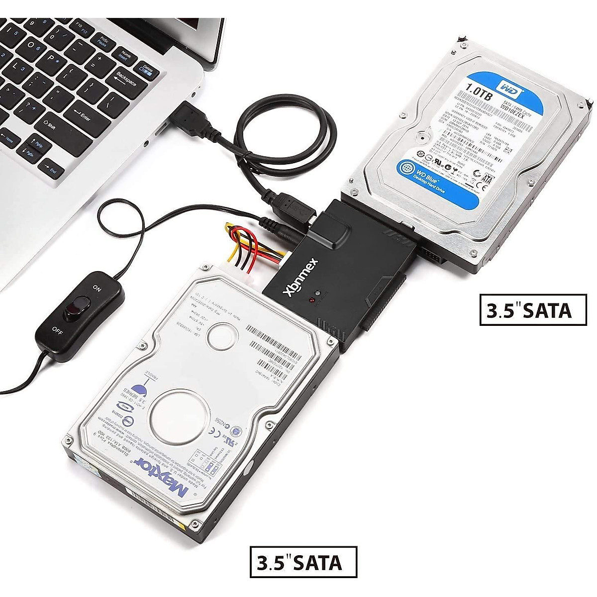 Xbnmex IDE SATA to USB 2.0 Cable Hard Drive Reader IDE SATA PATA USB 2.0 for Hard Drive Disk HDD 2.5" 3.5" with External AC Power Adapter(Black)