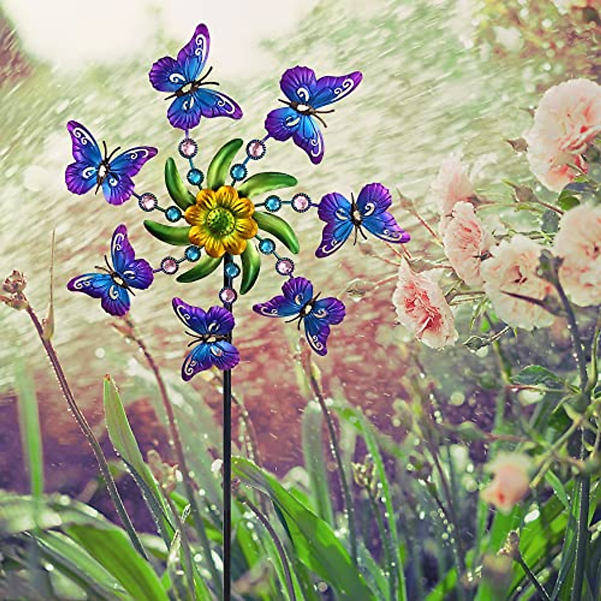 COOZZYHOUR 39" Butterfly Wind Spinner Stake for Yard and Garden ,Outdoor Metal Windmill,Single Direction Wind Sculptures, Kinetic Windmills Catchers for Garden Decorations.