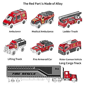 TEMI Diecast Emergency Fire Rescue Vehicle Toy Set w/Play Mat, Truck Carrier,Ambulance, Alloy Metal Fighting Car for 3 4 5 6 Years Old Toddlers Kids Boys and Girls