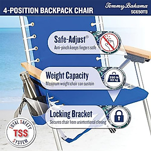 Tommy Bahama Hi-Boy 17" Seat Height 4-Position Lace-Up Suspension Folding Beach Backpack Chair, Stripe