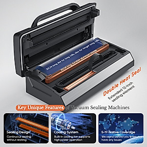 Seatao Commercial Vacuum Sealer Machine,90Kpa Multifunctional Food Saver Vacuum Sealer Machine with Dry/Moist Modes and LED Indicator Lights,Handle Locked Design,For Sous Vide and Air Tight Food Storage,Silver