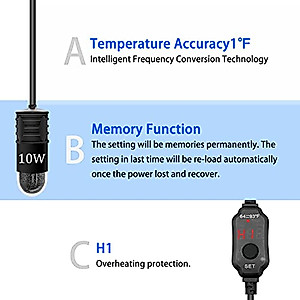YOFOTHS Adjustable Mini Aquarium Heater 0.5/1/2/3 Gallon Submersible Small Fish Tank Heater 10W/20W/30W Digital Display Thermostat External Temperature Controller