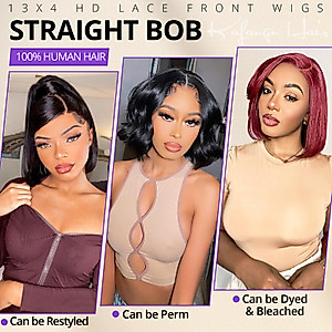 Kafangu Bob Wig Human Hair 13x4 HD Lace Front Wigs For Black Women Human Hair 180% Density Glueless Wigs Human Hair Pre Plucked with Baby Hair Short Straight Bob Wigs Natural Color 14inch