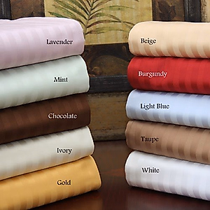 Ethereal Bedding 400-TC Sateen Super Soft 1-PC Luxury Fitted Sheet Super Queen/Olympic Queen Stripe Beige Fit Upto 27'' Inches Deep Pocket 100% Egyptian Cotton