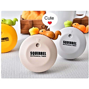 Cute Squirrel Machinery Timers 60 Minutes Mechanical Kitchen Cooking Timer Clock Loud Alarm Counters Manual Timer Kitchen Utensil (Beige)
