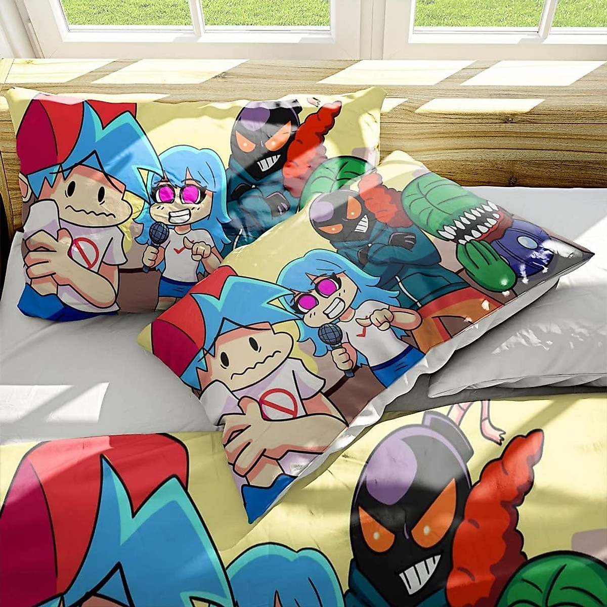 NICHIYOBI Friday Funkin Game FNF Duvet Cover Set 3D Bedding Comforter Cover 3 Pcs (1 Duvet Cover+2 Pillowcases) Bedding Set (01,Queen-90x90in+20x30in*2)