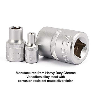 CASOMAN 14 Pieces Female E-TORX Star Socket Set, Female External Star Socket Set, E4 - E24 Torque Socket Set, 1/4"Dr. 3/8"Dr. 1/2"Dr.