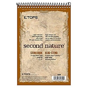TOPS Second Nature Spiral Steno Books, Recycled, 6 x 9 Inches, Gregg Rule, Tan Cover, 70 Sheets Per Book (74690)