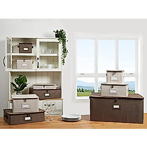 Covermates Keepsakes Dish Storage Box – Stackable, Reinforced Handles, China Storage-Beige Heather