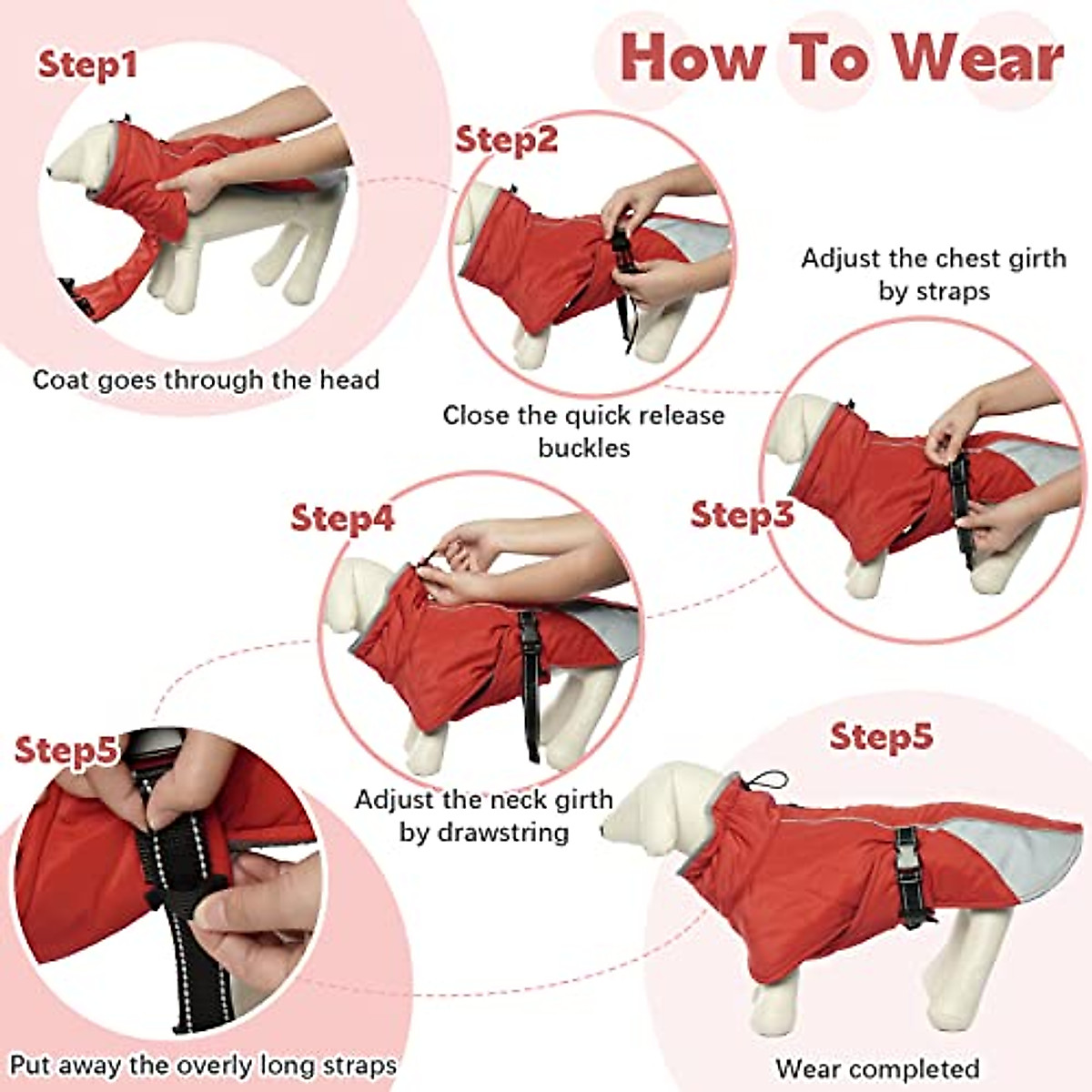 BRKURLEG Dog Jacket Winter Coat,Turtleneck Reflective Dog Cold Weather Coat with Fleece Lining,Waterproof Warm Padded Doggy Waistcoat,Adjustable Neck Chest Girth Dog Windbreaker Vest for All Breeds