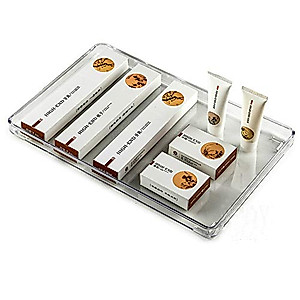 Rectangle Durable Acrylic Collection Serving Trays & Platter for Kitch, Beverage, Drink, Food or Bathroom (Clear 34x22x2.5cm)