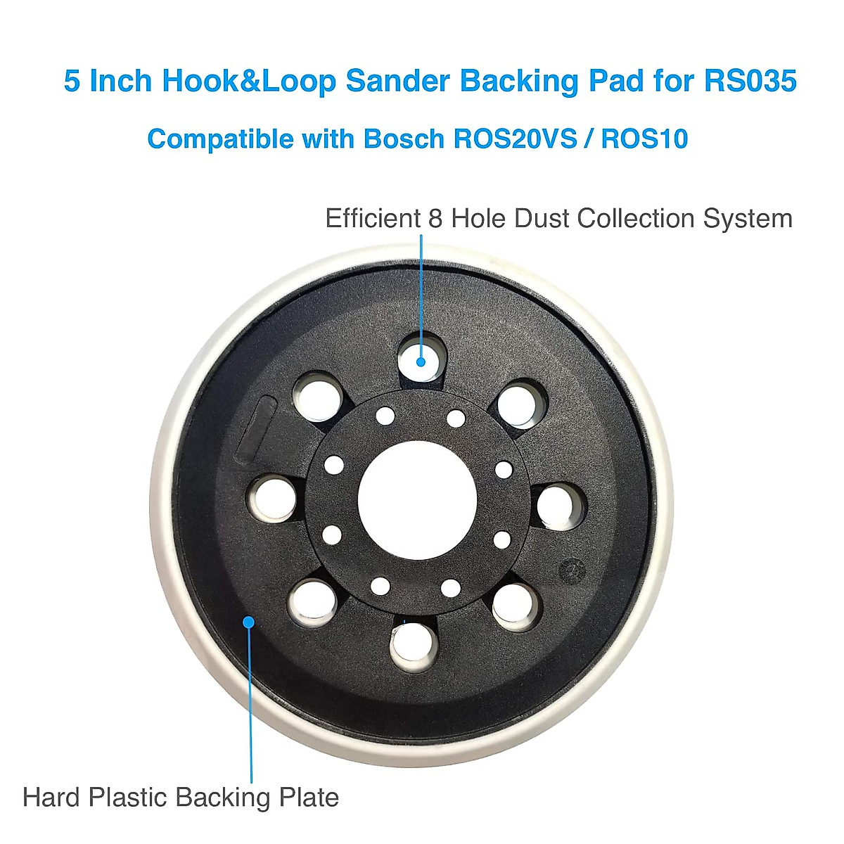 5 Inch Hook and Loop Sander Backing Pad for RS035, Compatible with Bosch ROS20VS and ROS10 Random Orbital Sander