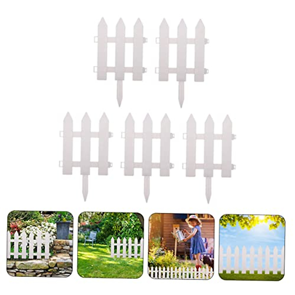 JEWEDECO 5 Sets The Fence Courtyard Fence Picket Fence Fencing No Dig Fence Garden Fence Panel Garden Edging Wood Decorative Fence Panels Picket Garden Fence Fold Plastic Small Fence White