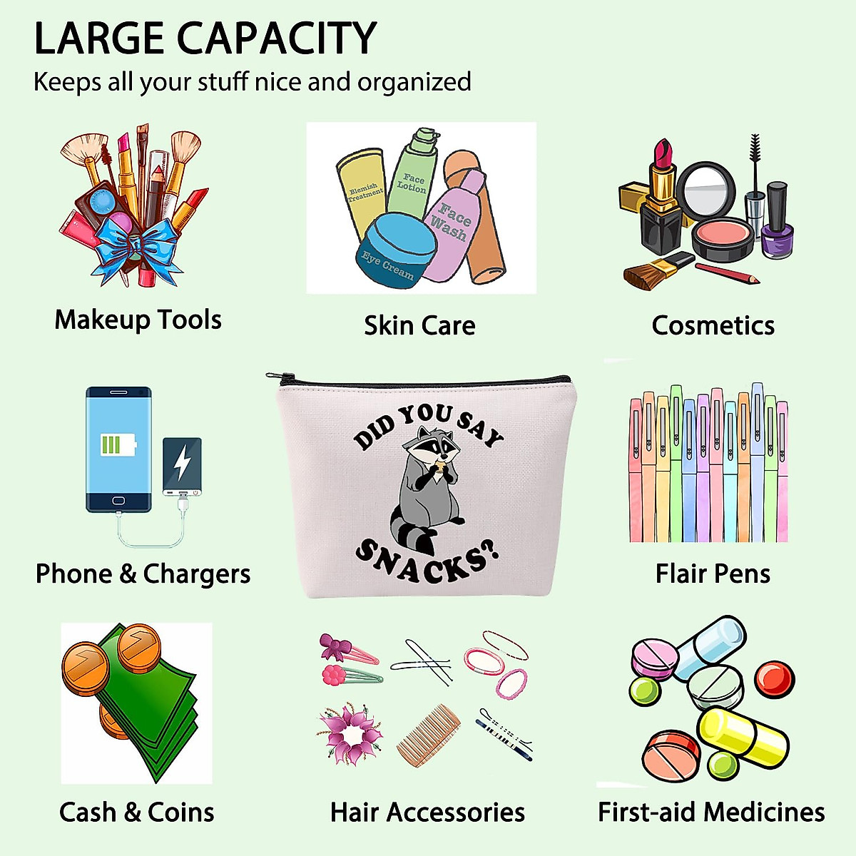 Meeko Raccoon Did You Say Snacks Makeup Bag - Magic Kingdom Gift for Raccoon Lovers - Funny Zipper Pouch