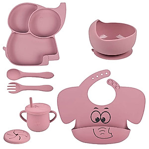 Silicone Baby Feeding Set | Baby Led Weaning Supplies | Baby Feeding Supplies | Toddler Silicone Dishes | Suction Plate and Bowl, Bib, Straw and Snack Cup, Utensils Set of 6 -Navy Blue