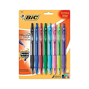 Bic Retractable Ballpoint Pens-Ball Point Pen,Ret,Rubber Grip,1.6mm,8/PK,Ast Barrel/Ast Ink