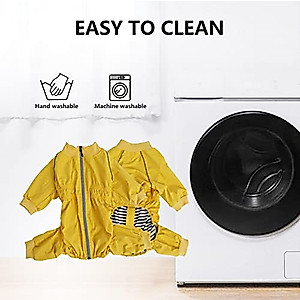 Brabtod Waterproof Dog Raincoat with Legs Double Layer Dog Clothes Full Body Dog Rainproof Jacket with Reflective Zipper Closure, Trousers Suit Ideal for Small Medium-Yellow-XXL
