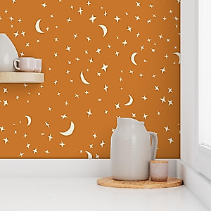 Peel & Stick Wallpaper Swatch - Boho Astrological Burnt Orange Autumn Fall Halloween Celestial Stars and Moon Custom Removable Wallpaper by Spoonflower