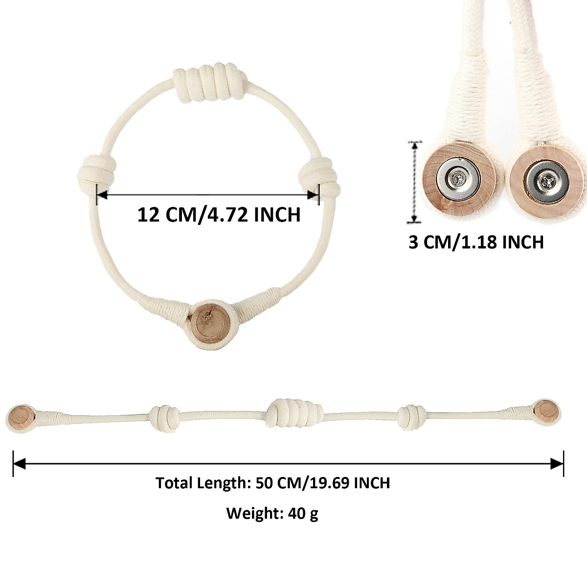 HedongHexi 2 Pack Magnetic Curtain Tiebacks, Curtain Ties Magnetic No Drill, Handmade Curtain Tie Backs Decorative Holdbacks (White, 2P)